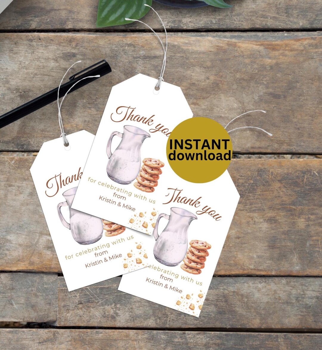 Printable Milk & Cookies Baby Shower Thank You Tags Editable Christmas ...