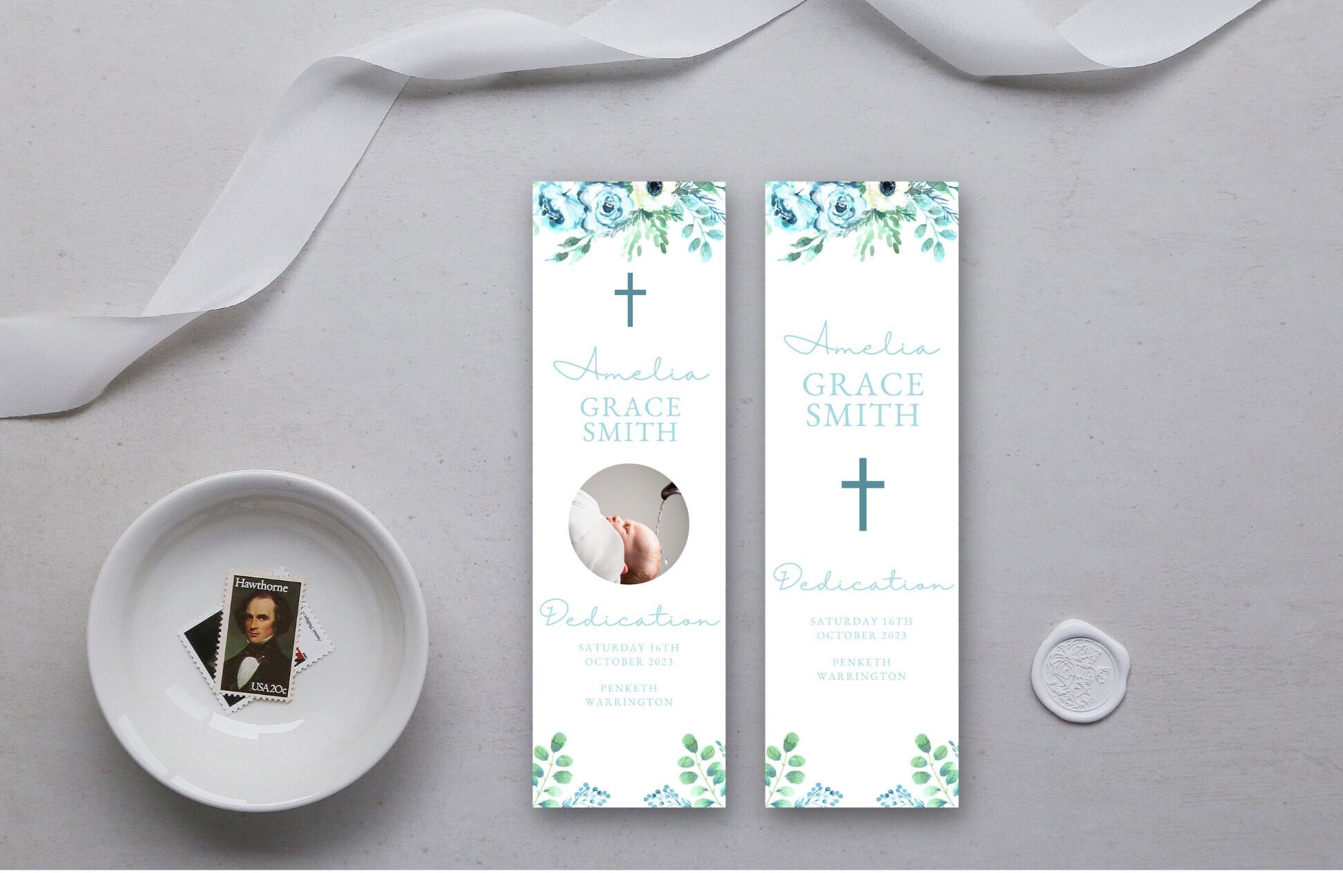 Dedication Green Floral Printable Favour Bookmark 2.1x 8.6 2 Designs ...