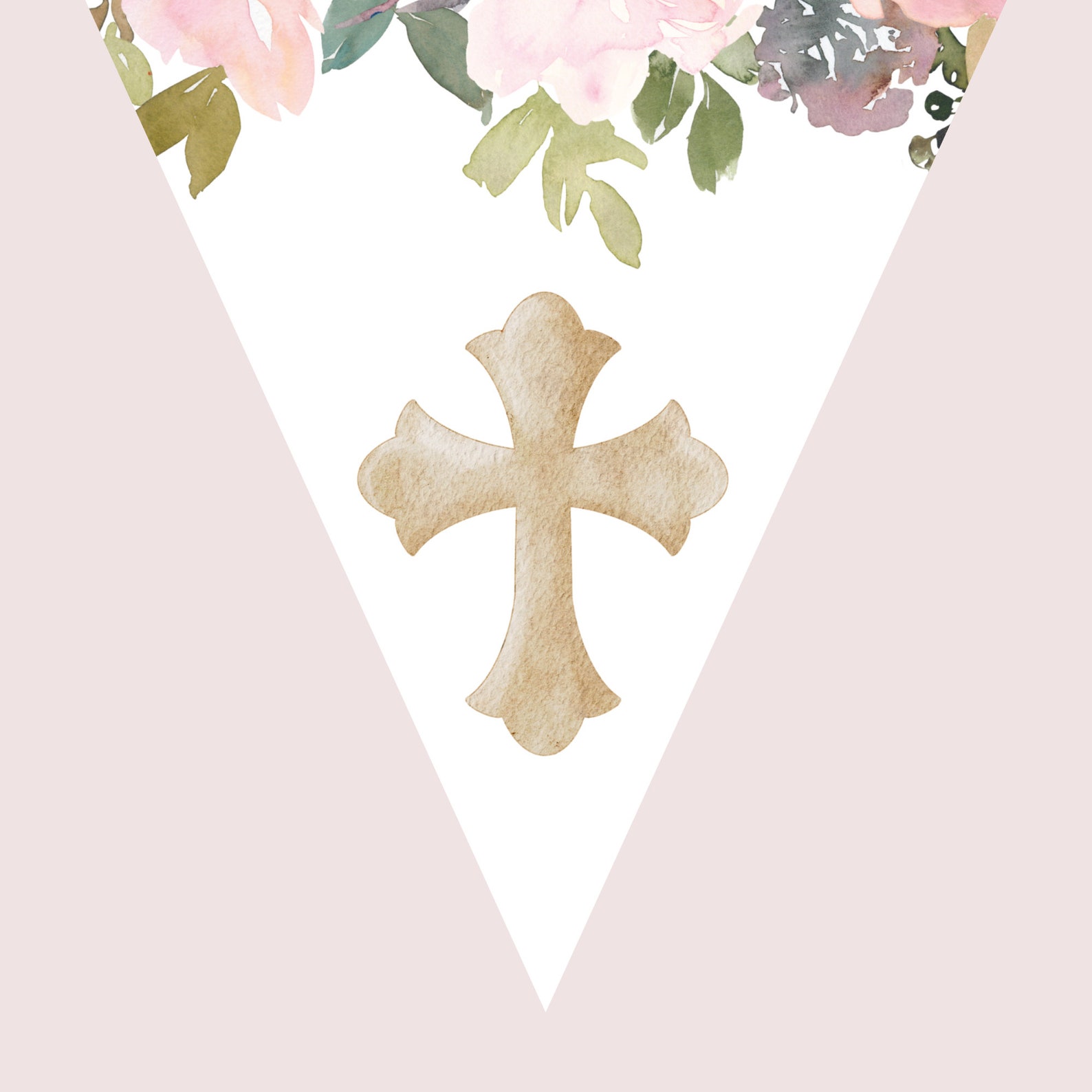 Printable Pink Floral First Communion Bunting 5"x7" Printable Template ...