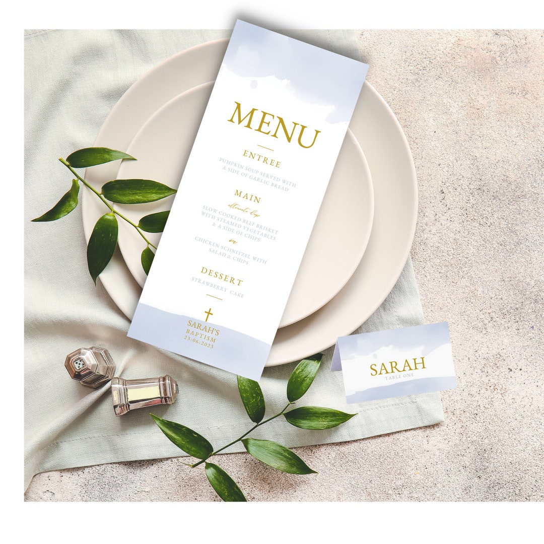 Menu Cards Blue and Gold, Modern Wedding Place Card Dinner Menu ...