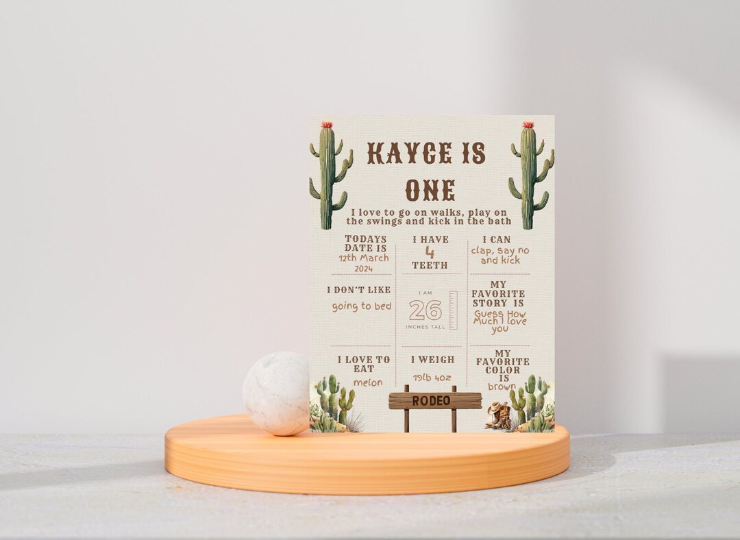 MILESTONE POSTER COWBOY First Birthday Desert Wild West Canva Template ...