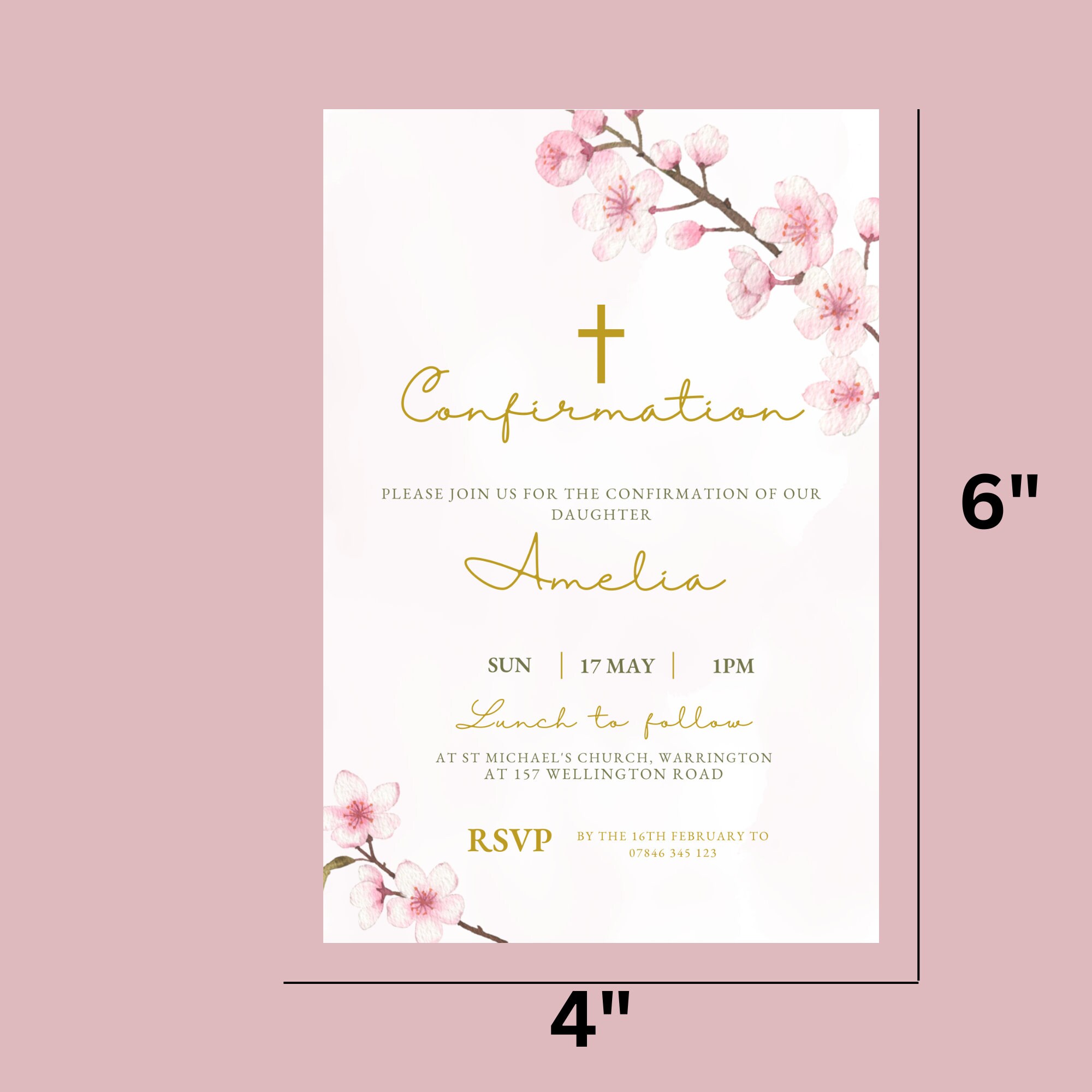 Blush Pink Confirmation Invitation Editable Template Cherry Blossom ...