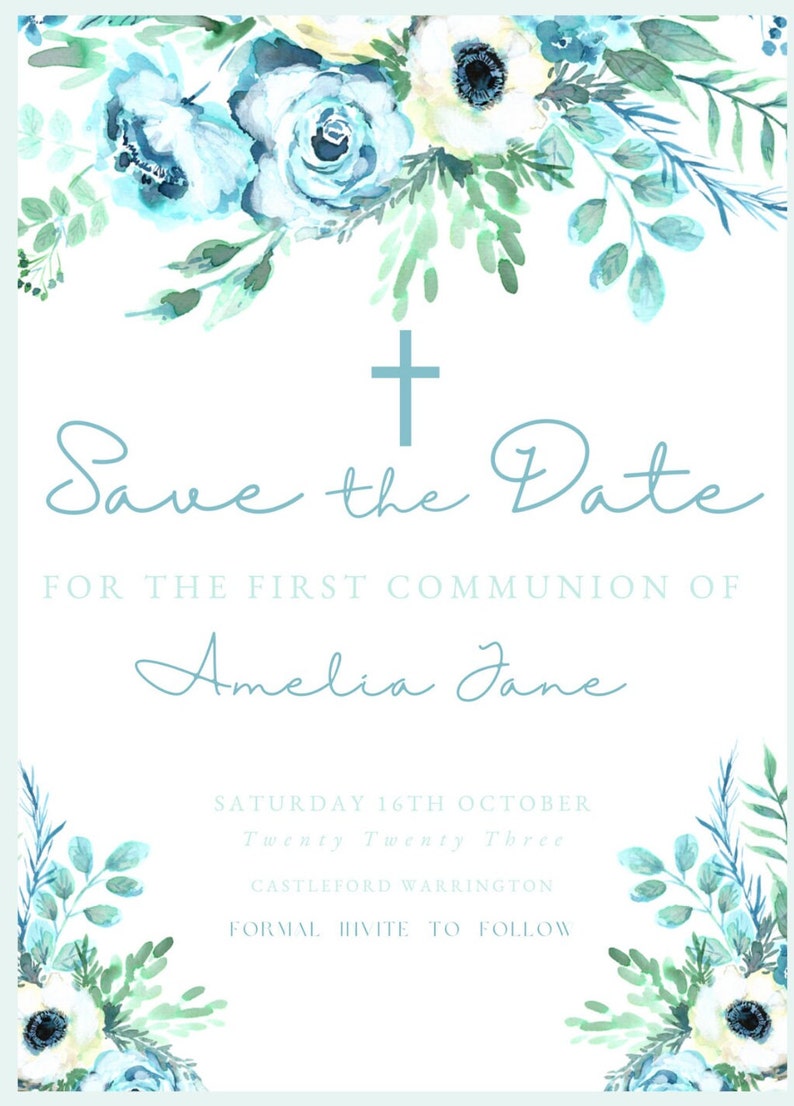 Printable Greenery First Communion Invitation Pack, Printable First ...