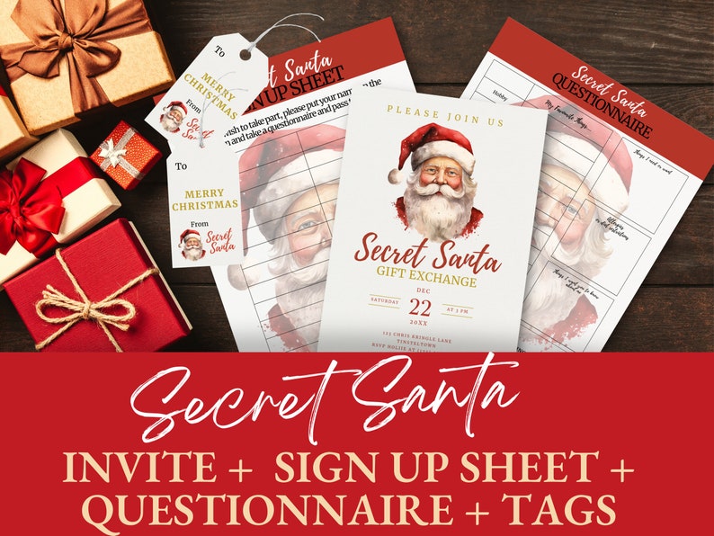 Secret Santa Gift Exchange Invitation, Holiday Party, Secret Santa ...