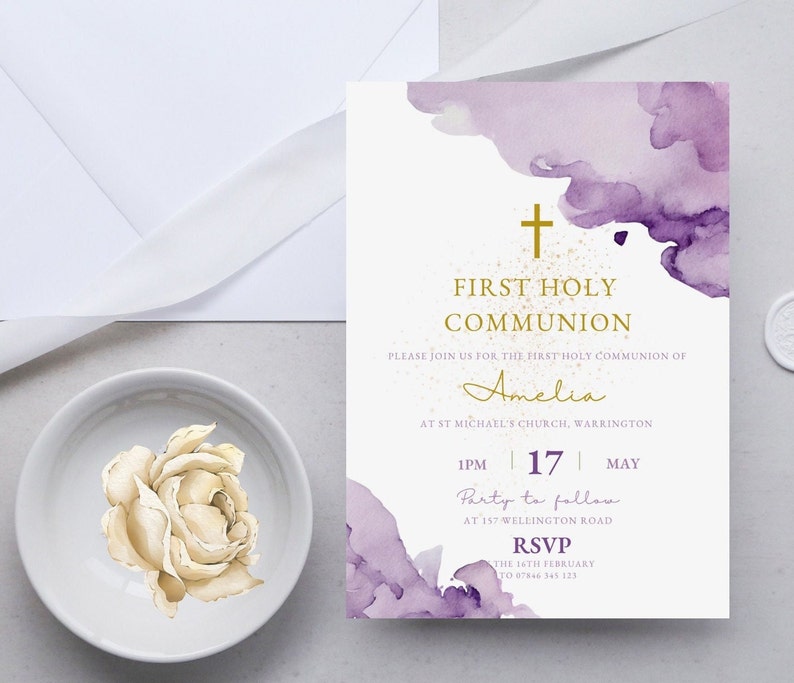 First Holy Communion Invitation, Girl Communion Invite, Editable ...