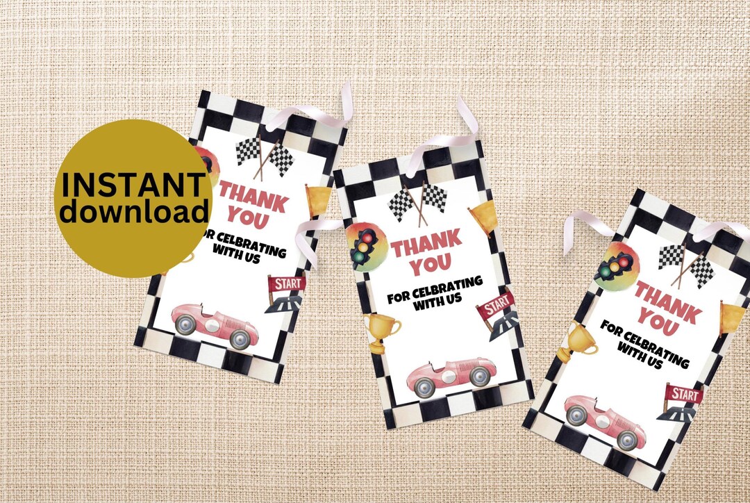 Fast One Tags, Editable Racing Birthday Favor Tags Printable Gift ...