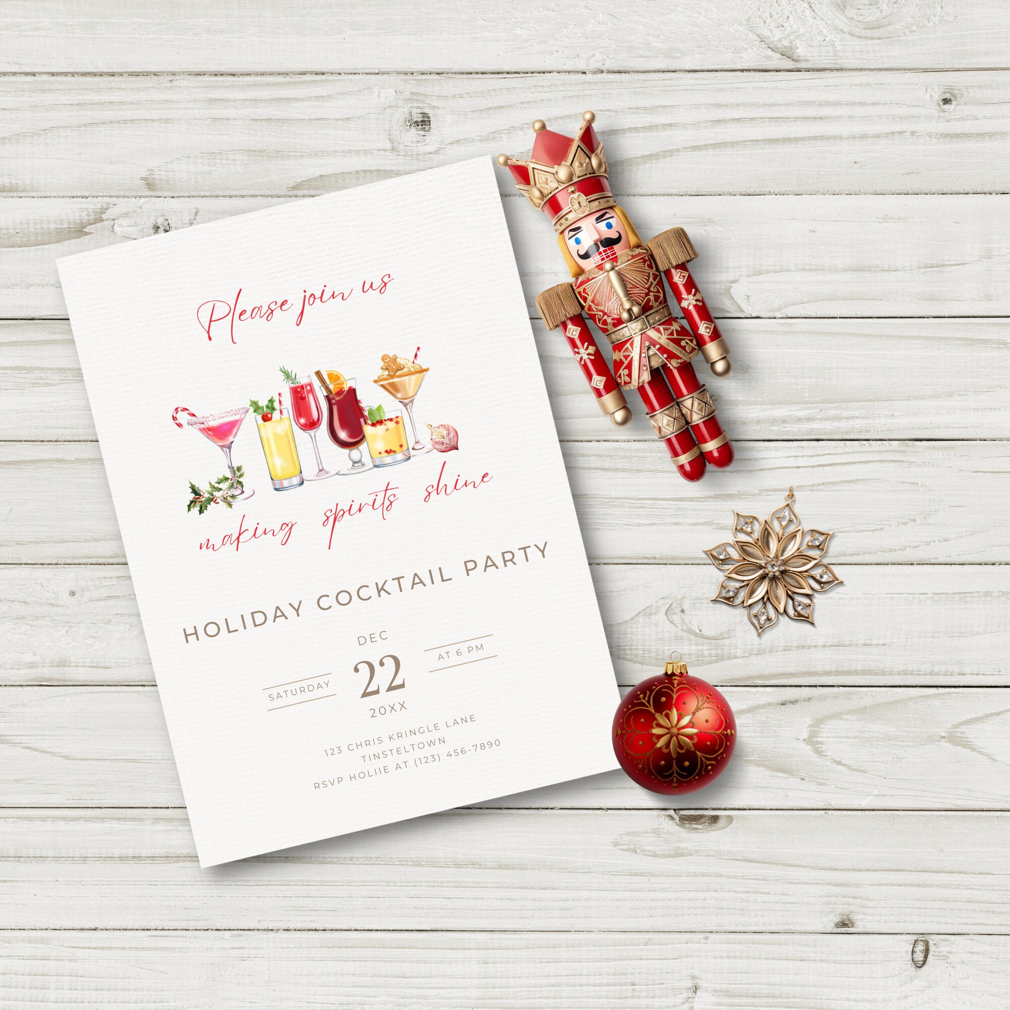 Editable Festive Cocktail Gift Tag, Christmas Spirit Gift Tag Template ...