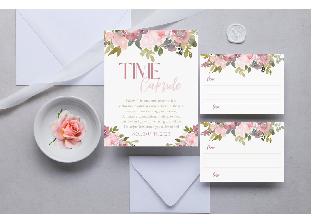 Boho Blush Pink Floral 1st Birthday Time Capsule Template, Printable ...