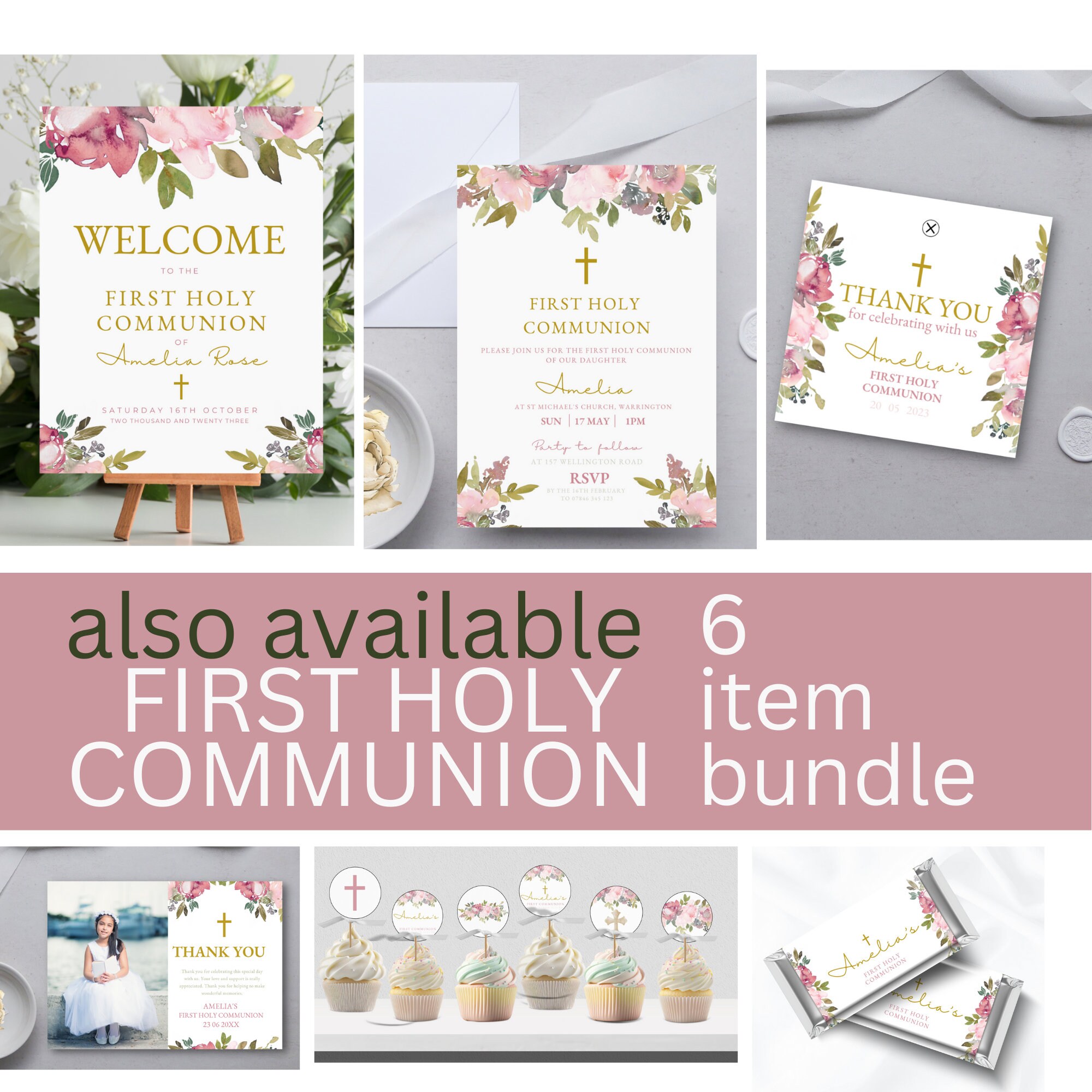 First Holy Communion Invitation, Girl Communion Invite, Editable ...