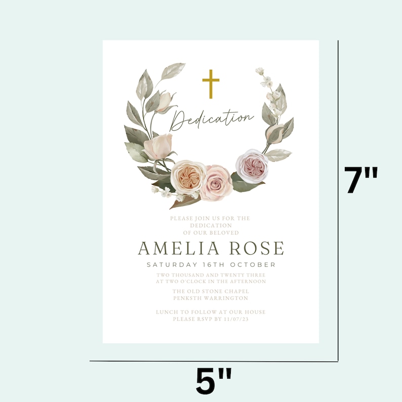 Printable Dedication Invitation, Girl Dedication, Floral Dedication ...