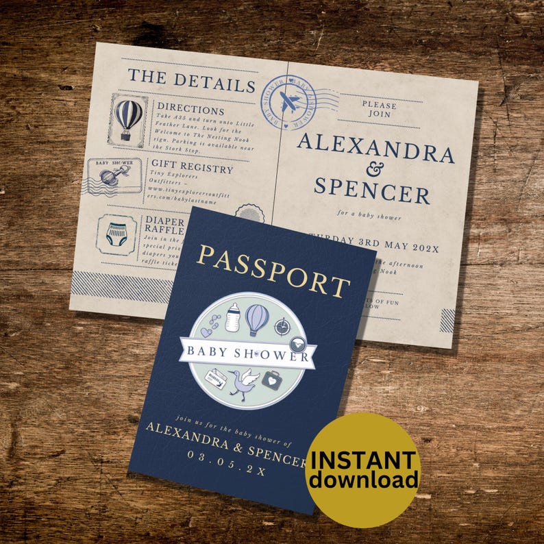 Passport Style Baby Shower Invitation Unique Travel-themed Invite ...