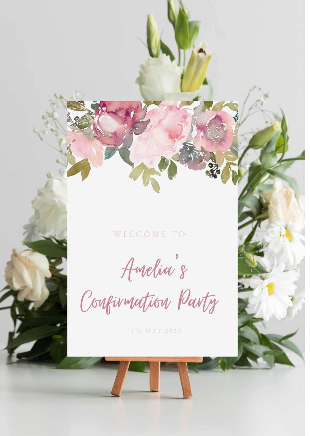 Blush Pink Floral Confirmation Welcome to the Party Sign 24"x36 ...