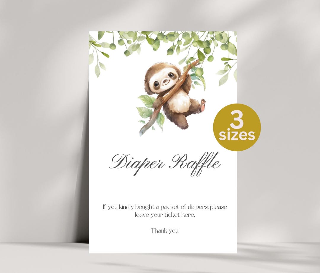 Sloth-themed Diaper Raffle Sign Cute Baby Shower Printable for Jungle ...