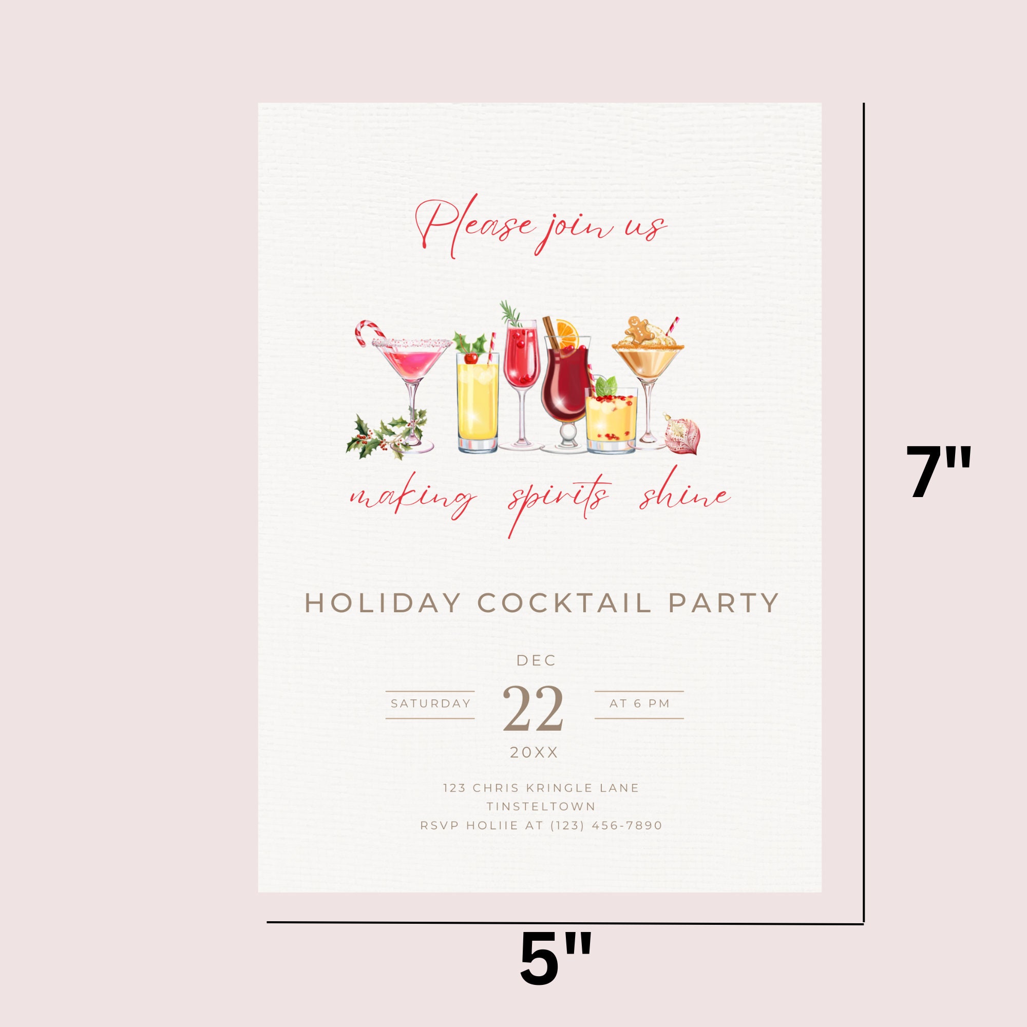 Editable Christmas Party Invitation, Holiday Cocktail Party, Christmas ...