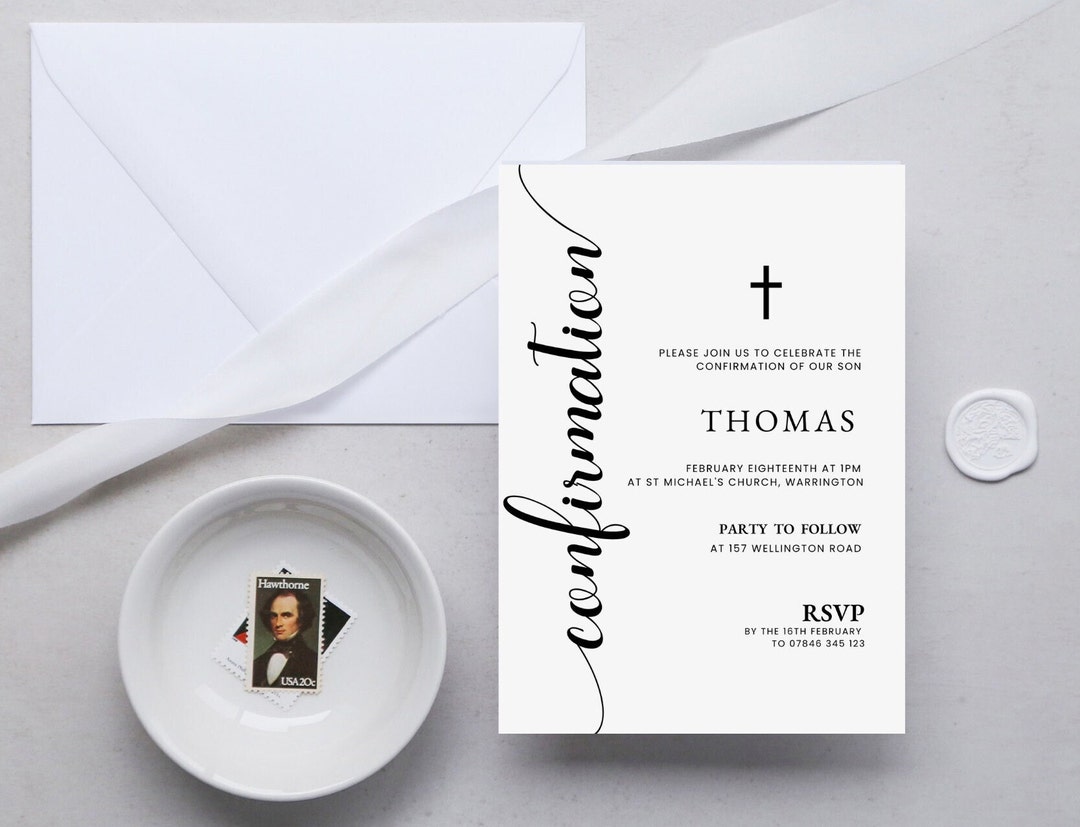 Minimalist Confirmation Invitation Template, Modern Confirmation Party ...