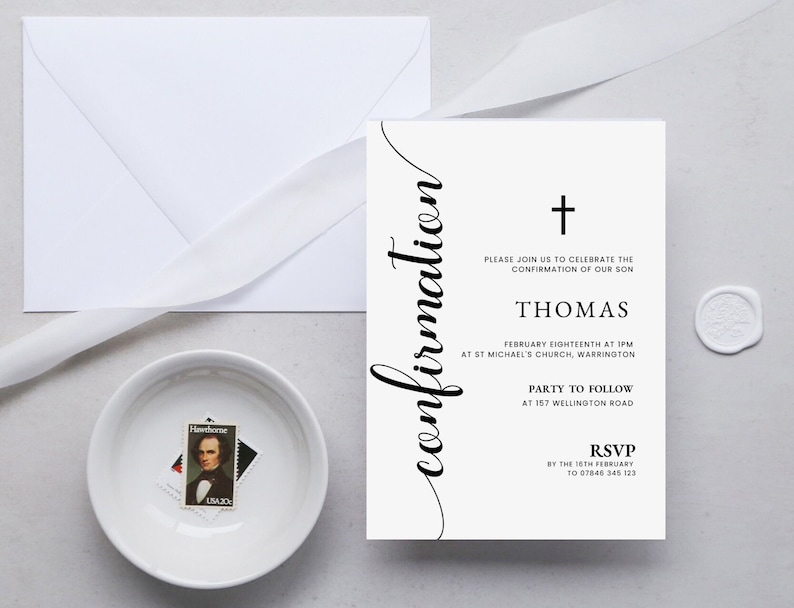 Minimalist Confirmation Invitation Template, Modern Confirmation Party ...
