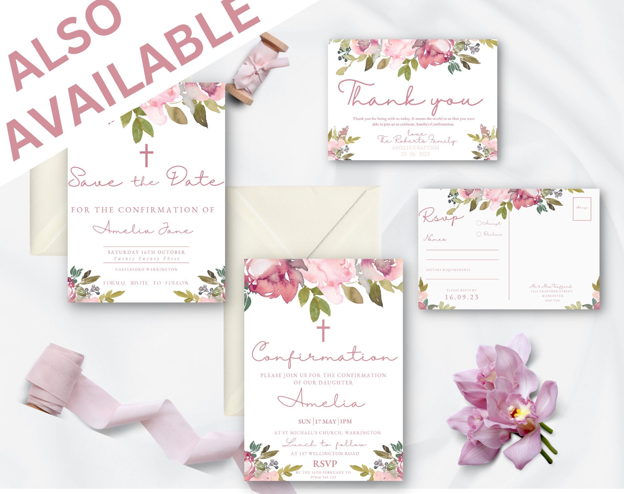 Confirmation Invitation, Floral Printable Confirmation Invite, Floral ...