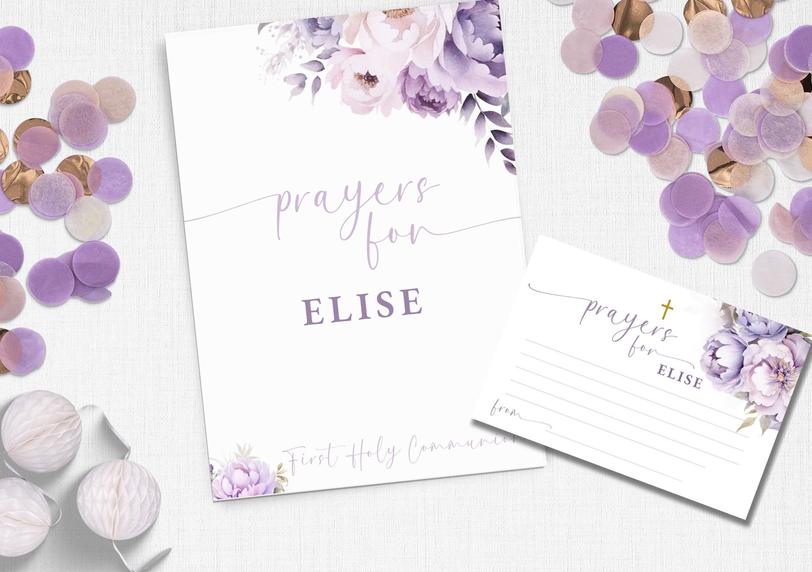 Purple First Communion Menu Template Lavender 1st Holy Communion Decor ...