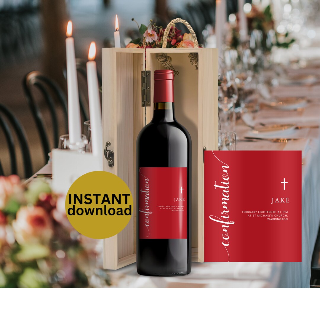 Red Confirmation Wine Label: Modern Celebration Favor (digital Download ...