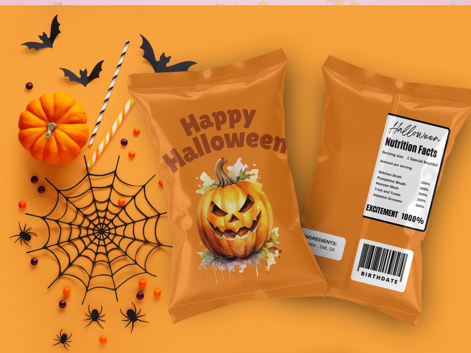 Halloween Chip Bag Bundle, Editable Halloween Chip Bag, Halloween Favor ...