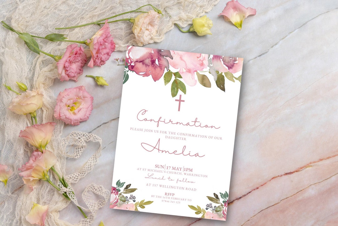 Confirmation Invitation Template, Girls Confirmation Invite, Printable ...