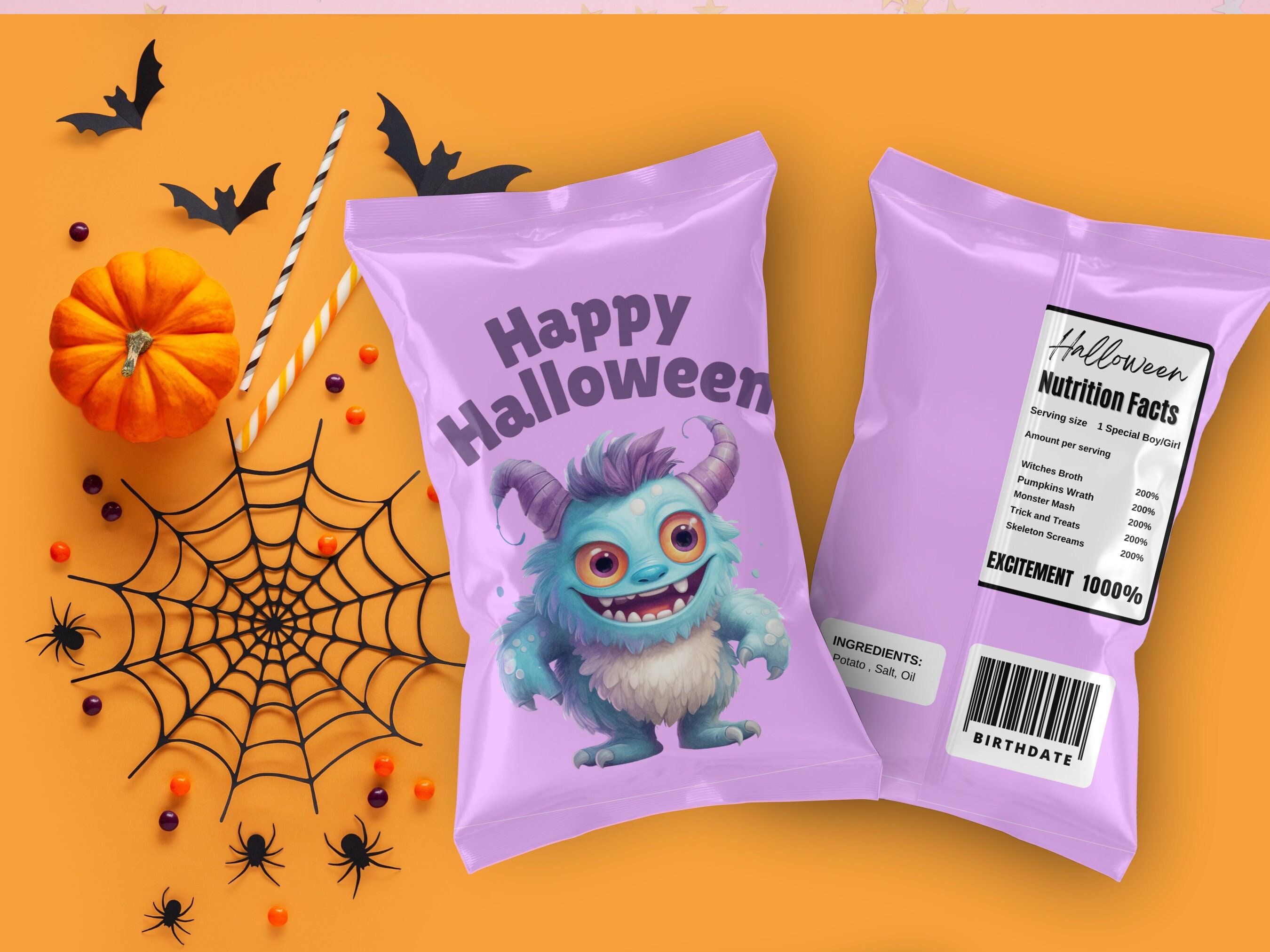 Monster Chip Bag Editable Template, Little Monster 1st Birthday, Cute ...