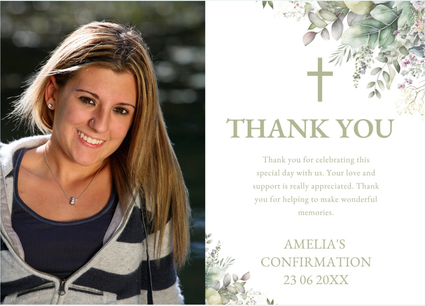 Personalised Confirmation Thank You Card, Photo Thank You Note ...