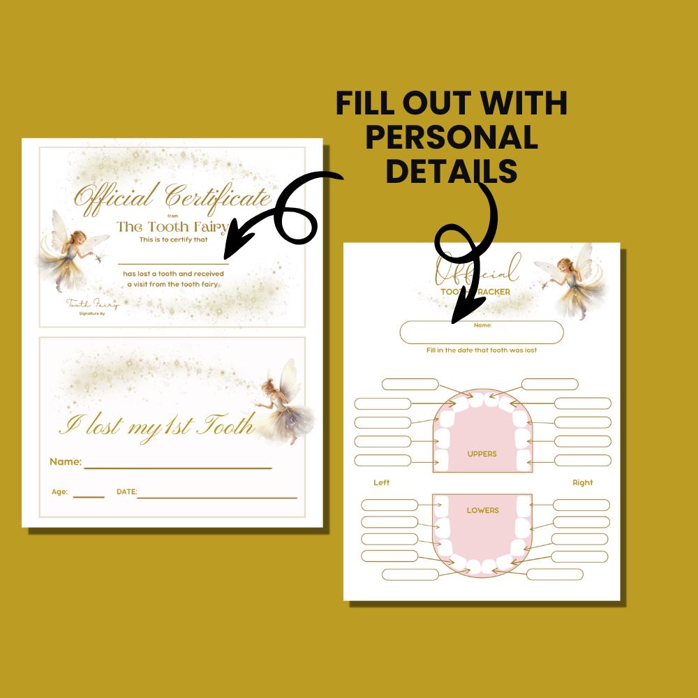 Editable Tooth Fairy Kit: Certificate, Receipt, Coloring Pages (digital ...