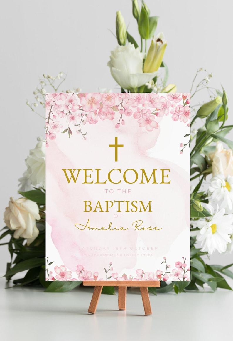 Girls Baptism Welcome Sign, Welcome to the Baptism Sign, Cherry Blossom ...