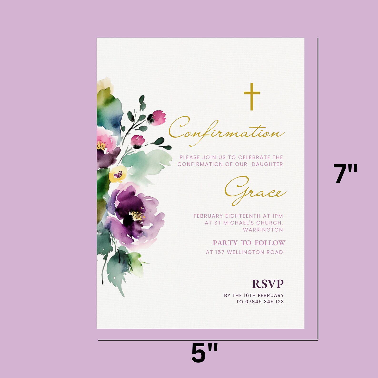 Purple Floral Confirmation Digital Invitation, Girls Confirmation ...