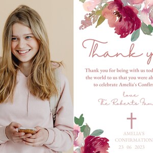 Blush and Red Floral Confirmation Photo Thank You Canva Template ...