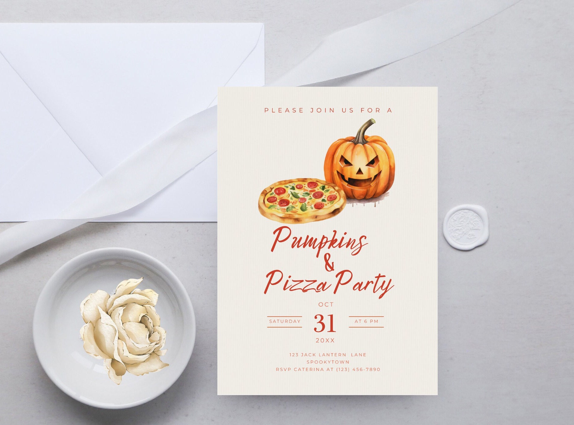 Pizza and Pumpkins Party Invite, Kids Halloween, Pizza and Pumpkin ...