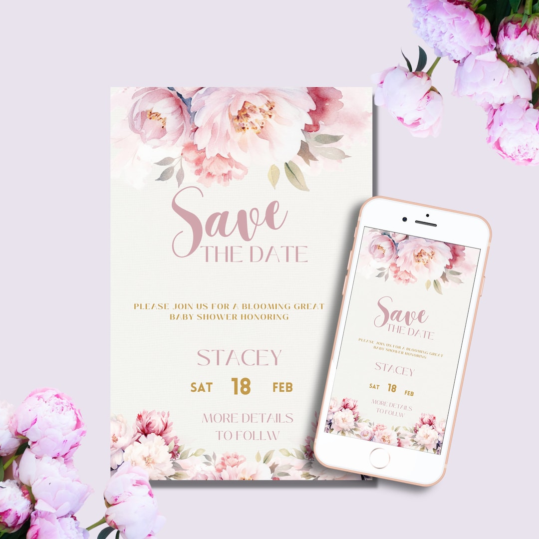 EDITABLE Pink Save the Date Boho Floral Baby Shower Save the Date Baby ...