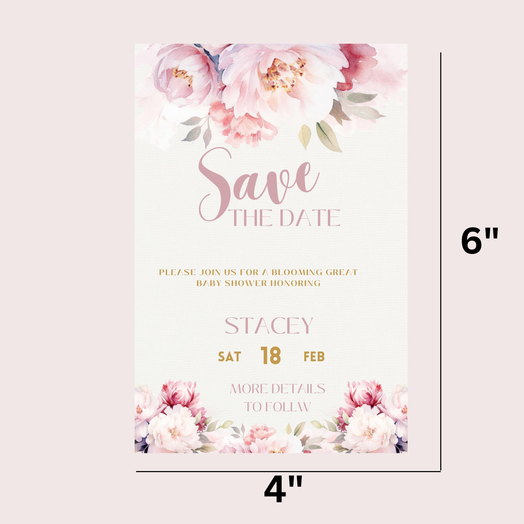 EDITABLE Pink Save the Date Boho Floral Baby Shower Save the Date Baby ...