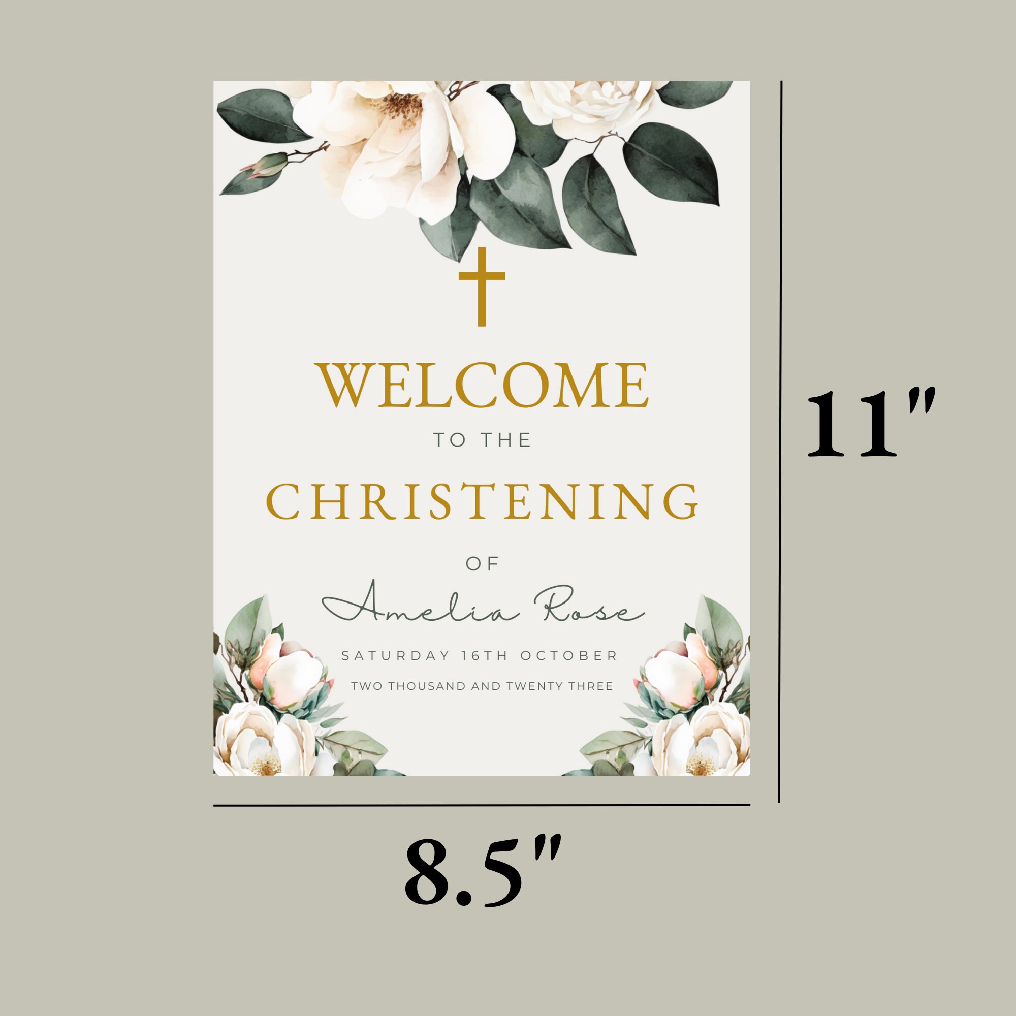 Christening Welcome Sign, Canva Instant Download, Editable Boho Card ...