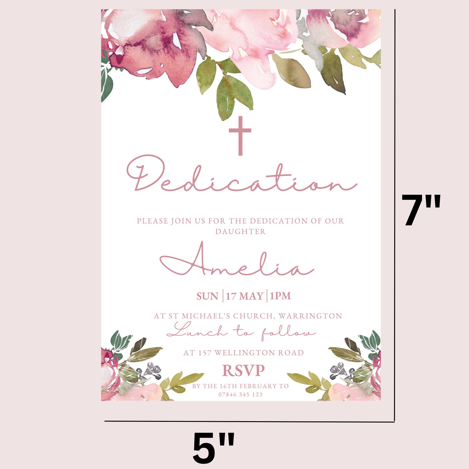 Girls Dedication Printable Invitation, Boho Dedication Invitation ...