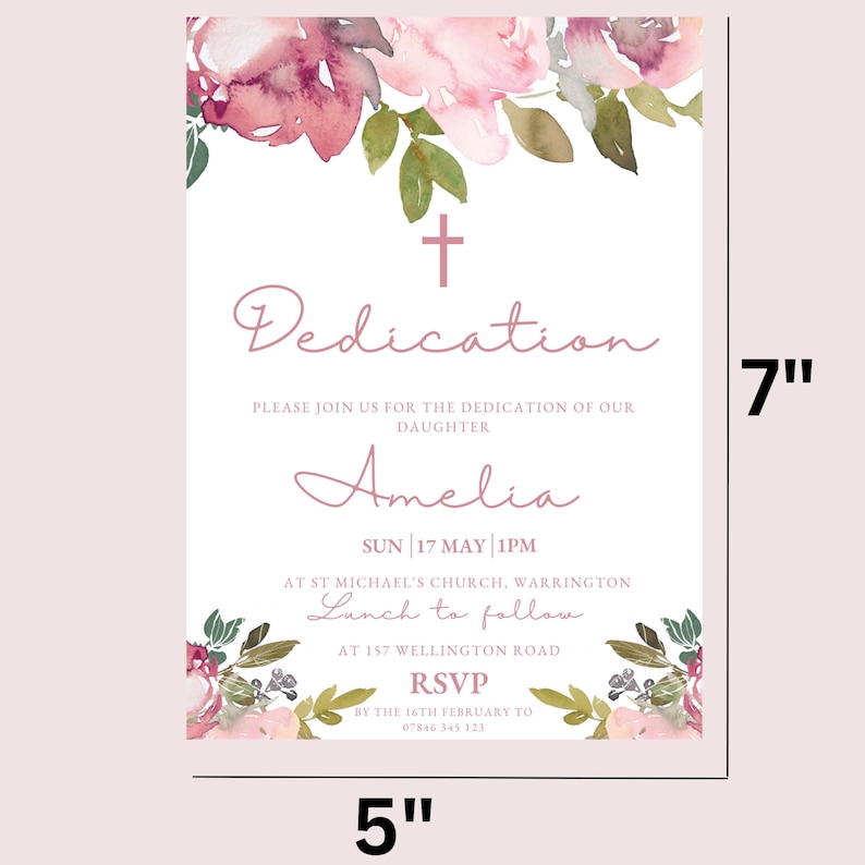 Girls Dedication Printable Invitation, Boho Dedication Invitation ...