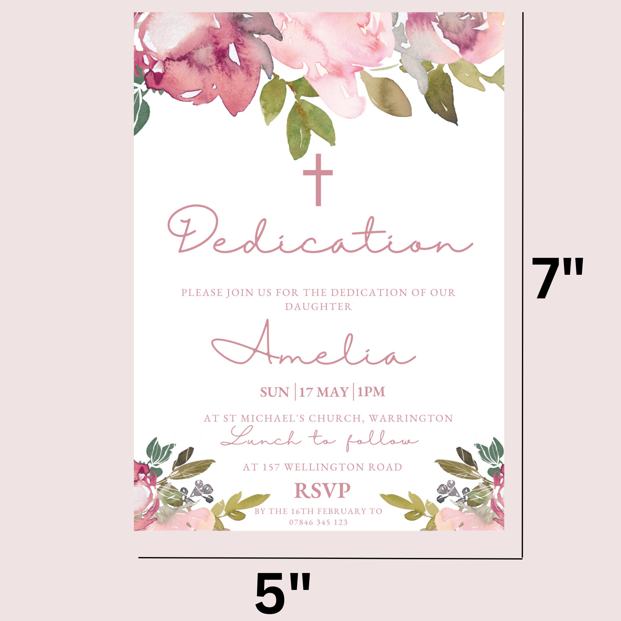 Girls Dedication Printable Invitation, Boho Dedication Invitation ...