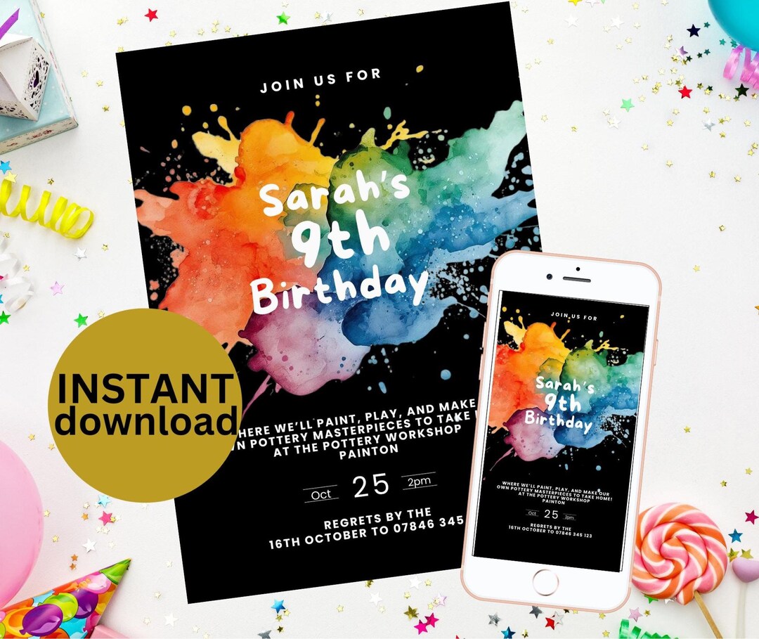 Digital Kids Pottery Party Invitation Customizable Art Birthday Invite ...