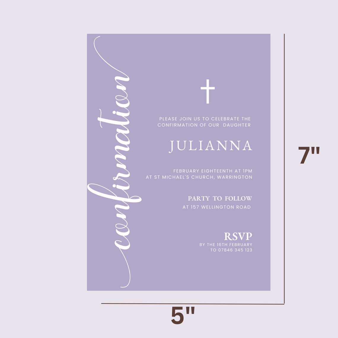 Purple Confirmation Invitation Template, Modern Confirmation Invitation ...