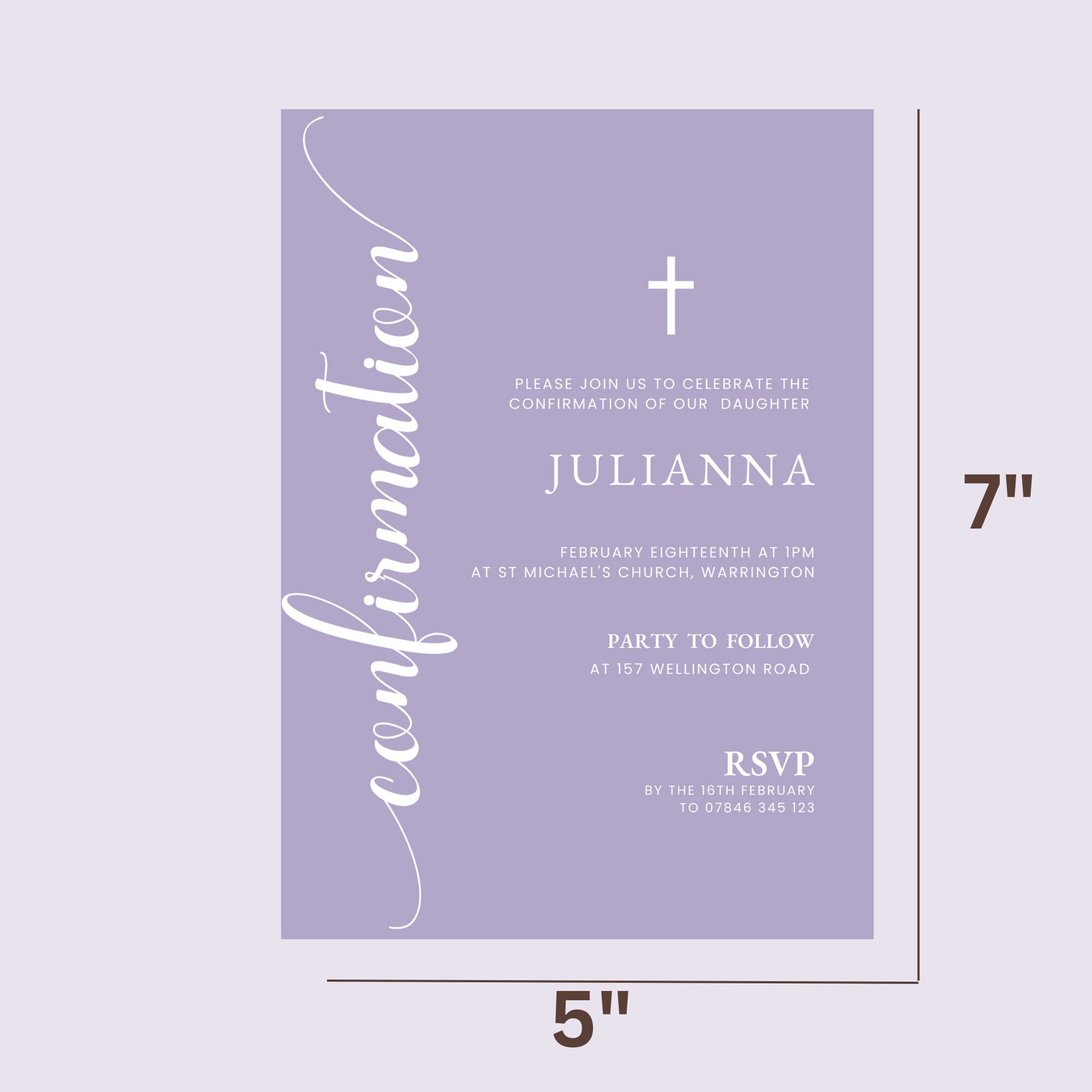 Purple Confirmation Invitation Template, Modern Confirmation Invitation ...