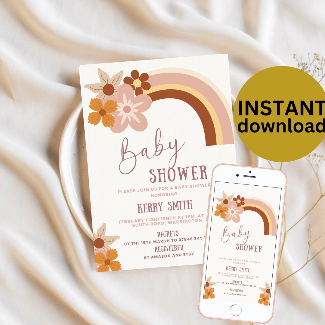 Retro Boho Baby Shower Invitation: 70s Groovy Vibe (digital Download ...
