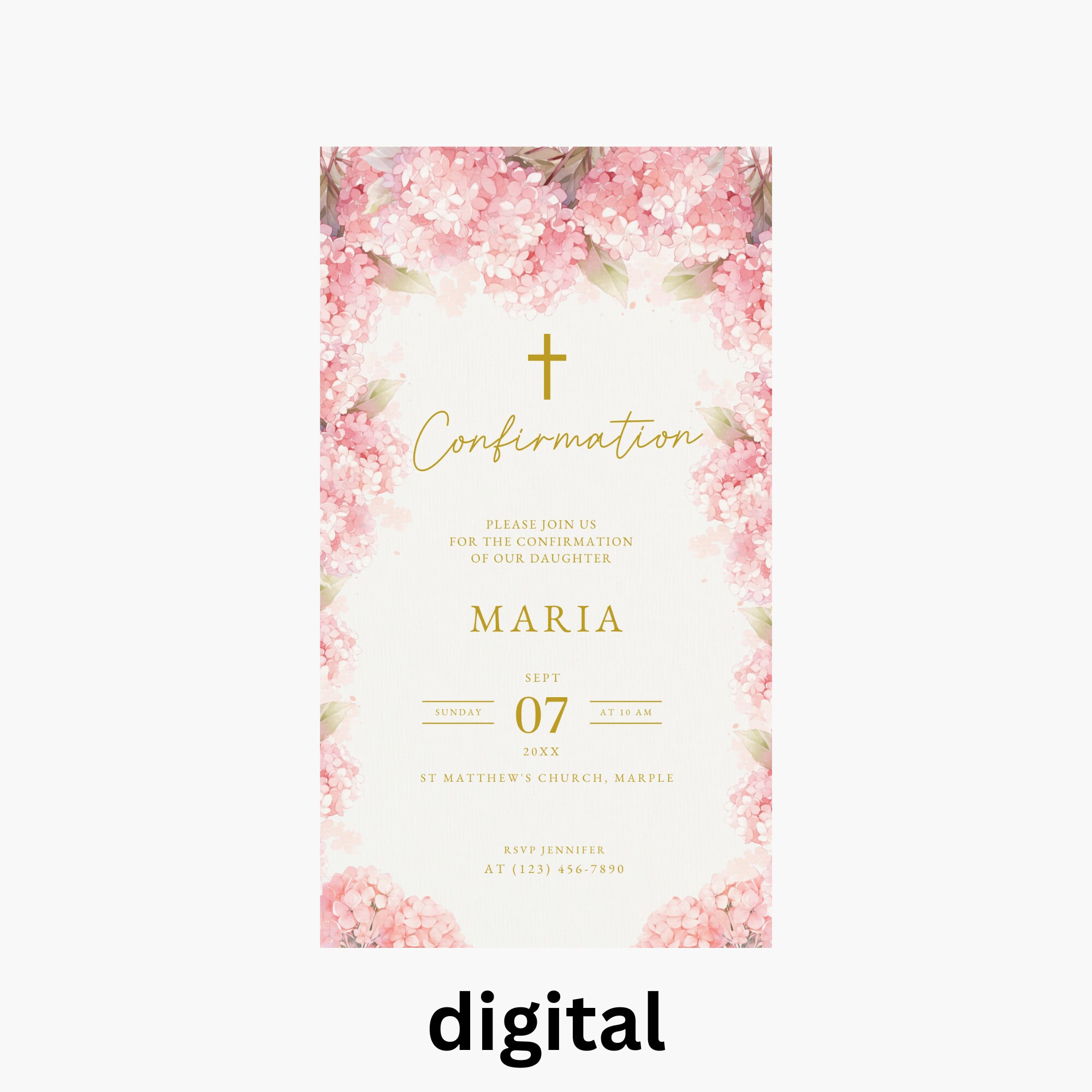Blush Pink Confirmation Invitation Editable Template Hydrangea ...