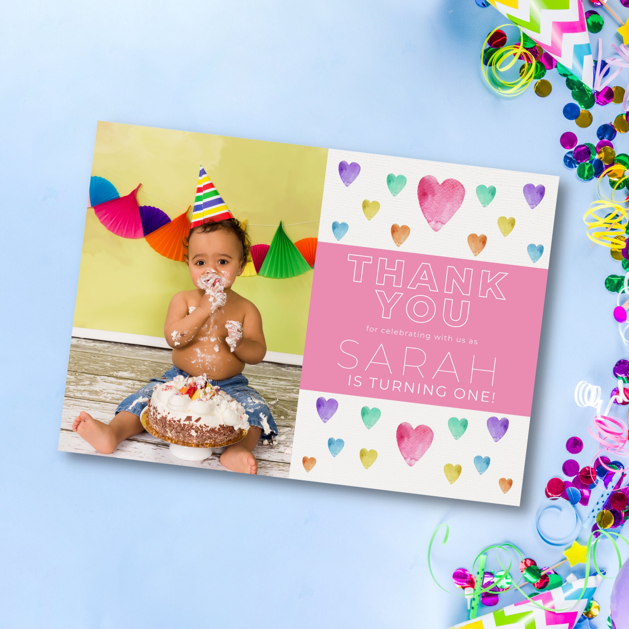 Sweetheart First Birthday Thank You Note, Editable Valentines Birthday ...