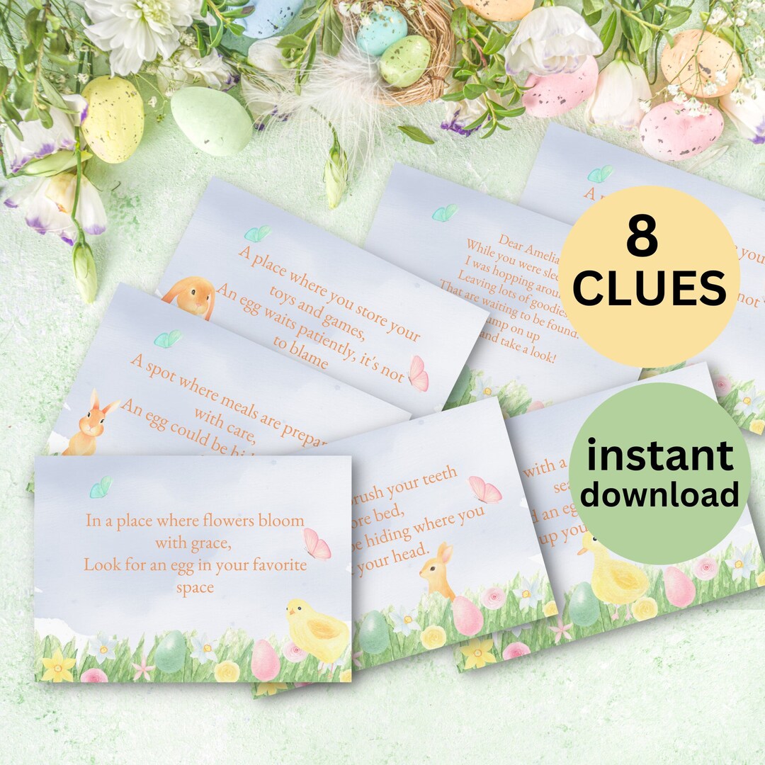 Printable Easter Egg Hunt Kit Includes Certificate and 8 Clue, Easter ...