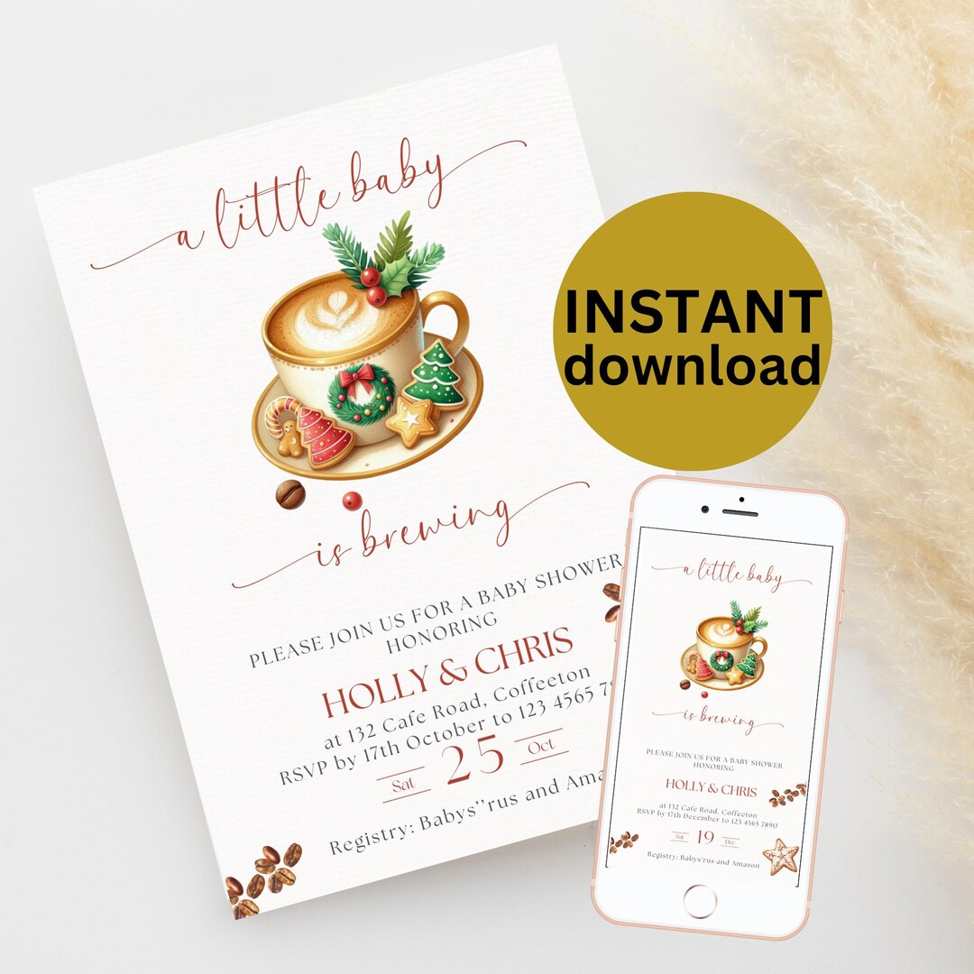 Coffee Bean Baby Shower Invitation: Editable Winter Theme (digital ...
