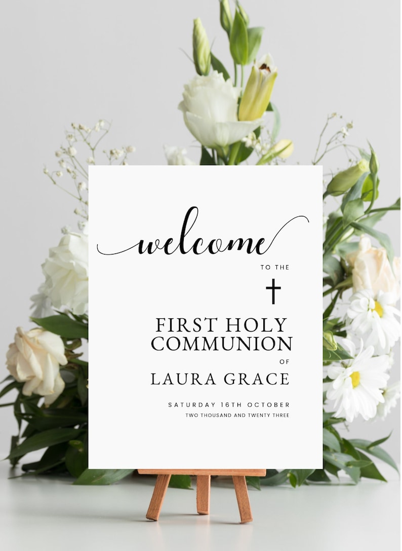Minimalist First Holy Communion Welcome Sign, Modern 1st Communion Sign ...