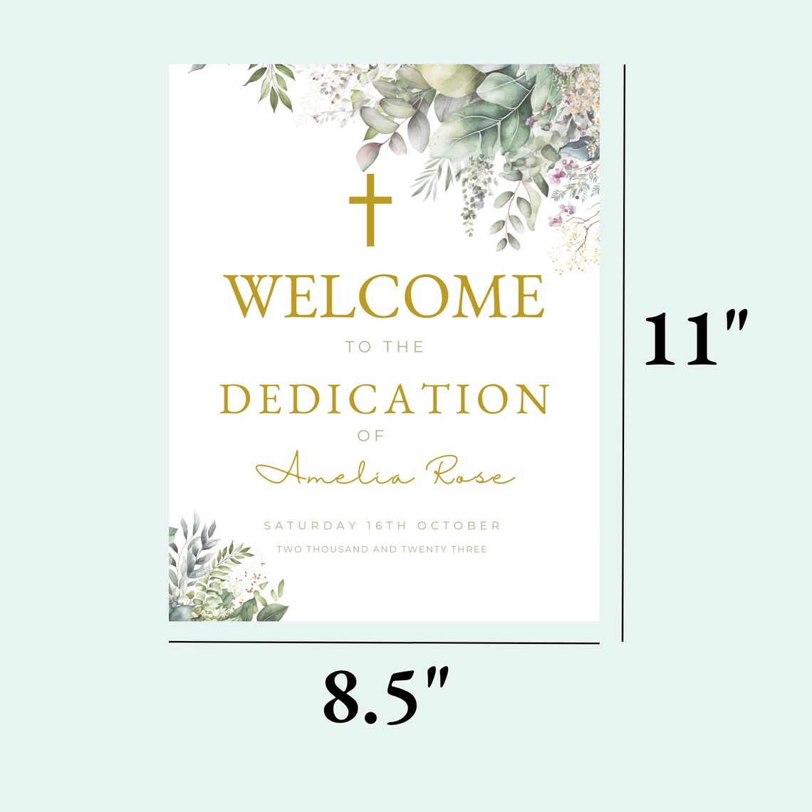 Dedication Welcome Sign, Greenery Dedication Party Sign, Religious ...