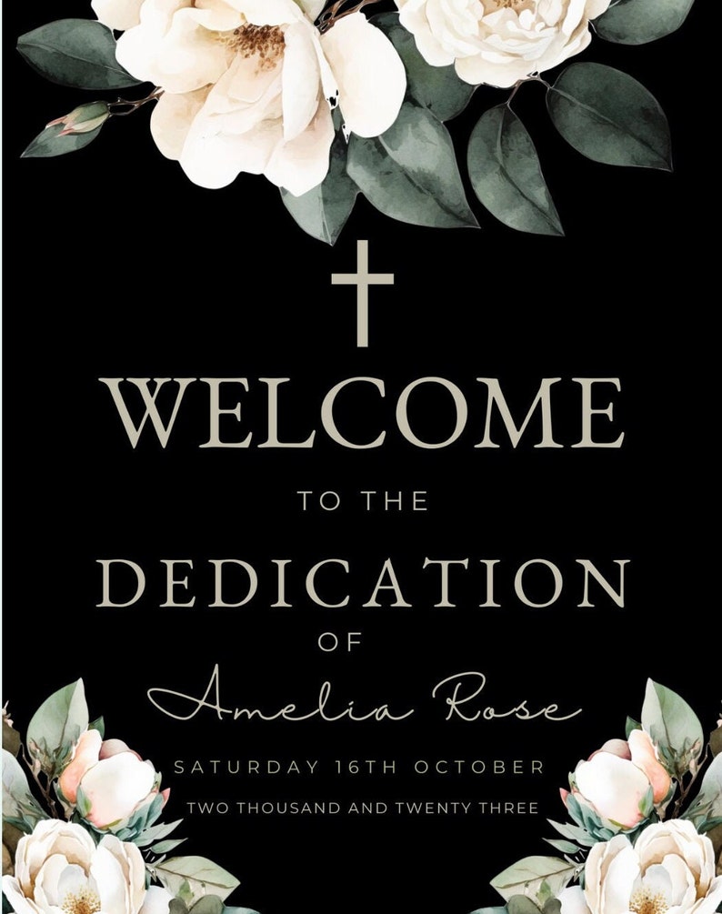 Dedication Welcome Sign Template, Floral Dedication Welcome Sign ...