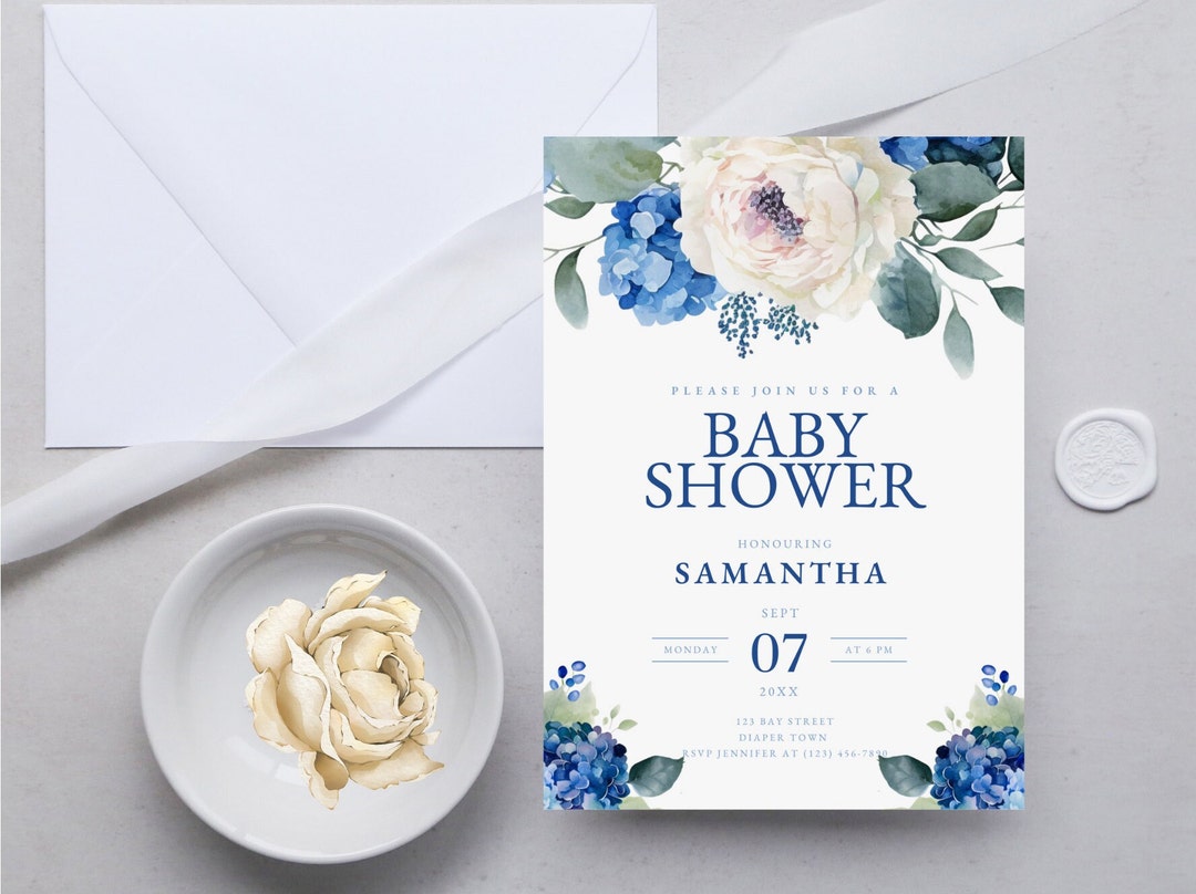 Invitación para baby shower, baby shower floral azul imprimible al ...